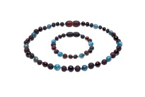 genuine amber necklace & bracelet from baltic sea made with unpolished cherry polished cherry and apatite 34 & 15 cm (13.4 & 5.9 inches), black