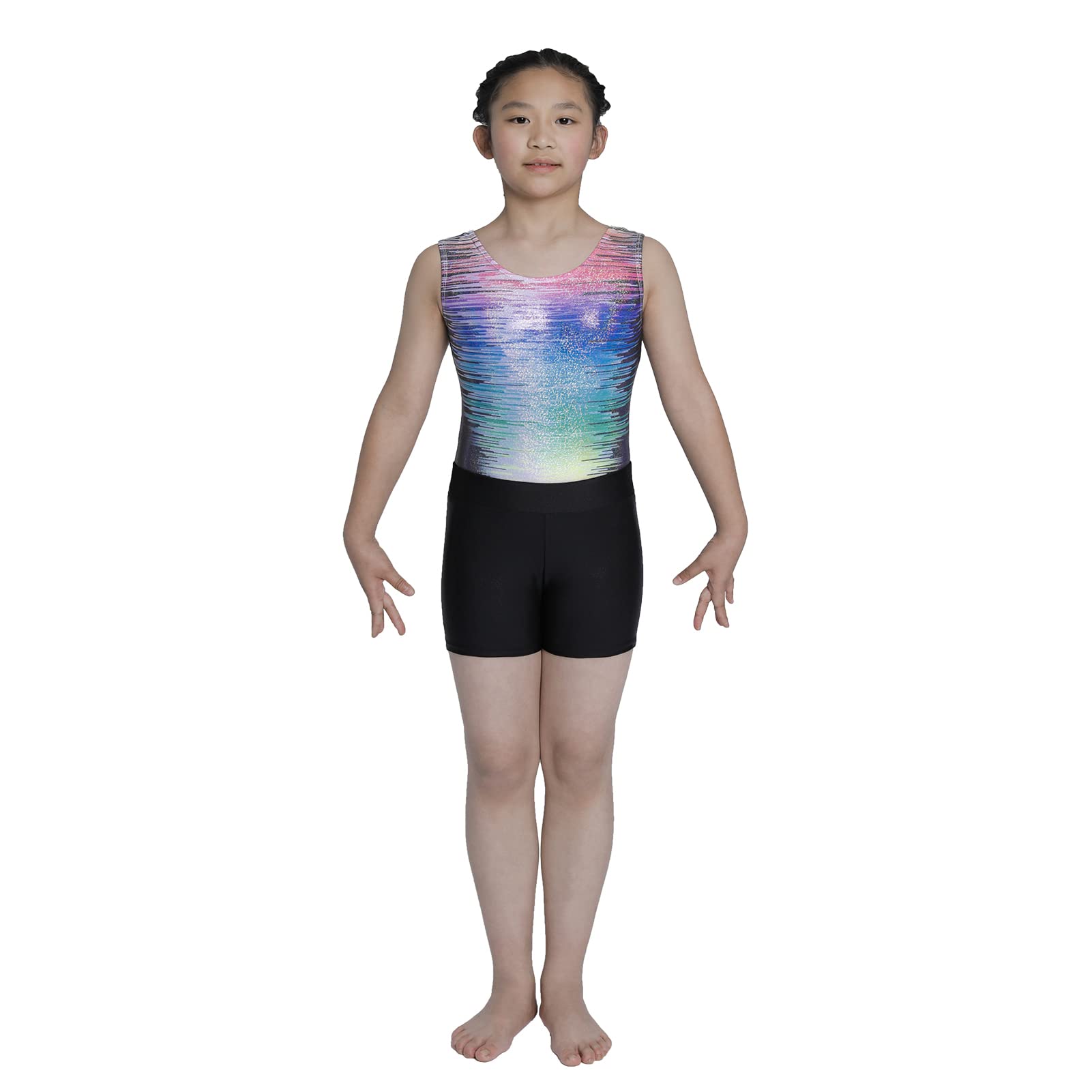 Aosva Gymnastics Leotards for Small Girls Sparkle One-piece Colorful Rainbow Dancing Athletic Leotards 7-8Years