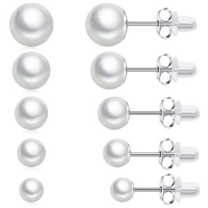 5 pairs women's pearl earrings set stainless steel women's hypoallergenic titanium steel 316l earrings