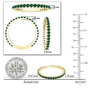 Dazzlingrock Collection Round Lab Created Emerald Eternity Style Wedding Band for Women in 14K Yellow Gold, Size 7