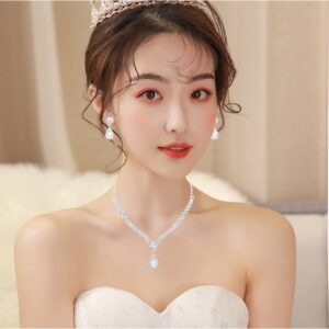 HONGLU Elegant Bridal Crystal Necklace Earrings Bracelet Set Wedding Jewelry Sets Choker Necklace Prom Costume Accessories for Bride Bridemaids Women