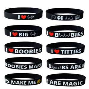 w b funny i love boobies bracelet wristband 12-pack