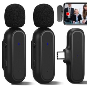 lavkow wireless microphone for type-c phone, plug-play wireless lavalier mic with clips & 2 microphone, for usb-c phone video recording, youtube, tiktok, facebook live stream, noise reduction