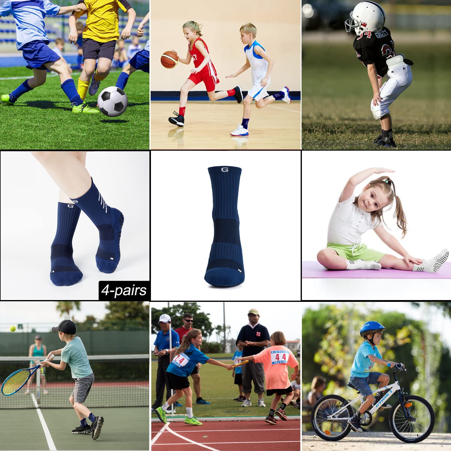 GOGOGOAL Anti-slip Sports Sock for Kids Youth Boy Girl Toddler Baby Non skid Slipper Sock Trainning Sock for Soccer Basketball Tennis Navy M 4P