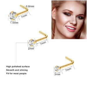 ONESING 23Pcs Gold Nose Rings for Women 20G Nose Piercing Jewelry L Shape Nose Studs Nose Rings Hoop Nose Jewelry Gold Stainless Steel Studs Screw Body Piercing Jewelry for Women Men