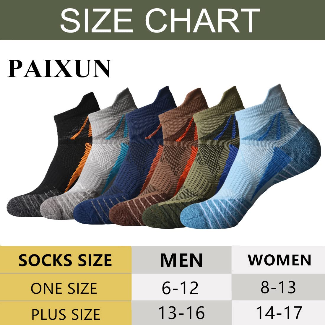 PAIXUN Socks For Men And Women No Show Athletic Running Ankle Compression Socks 100% Cotton Workout Low Cut Crew Socks