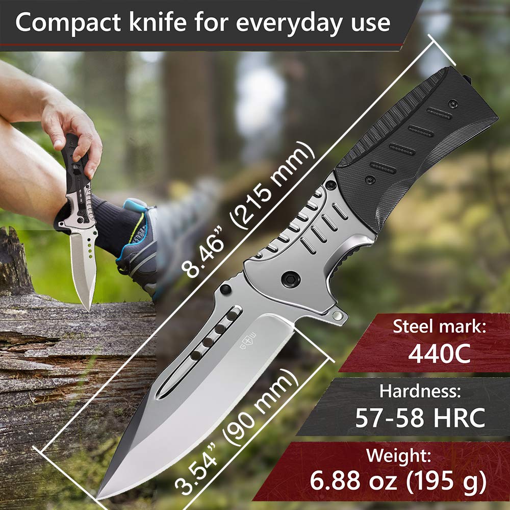 Grand Way Pocket Knife - Folding Knives - Military EDC USMC Jack Knifes - Best Camping Hunting Fishing Hiking Survival Knofe - Travel Accessories Gear - Pocket Knife Gifts for Men