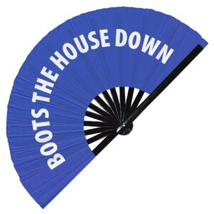 boots the house down hand fan foldable bamboo circuit rave hand fans pride slang words fan outfit party gear gifts music festival rave accessories (blue)