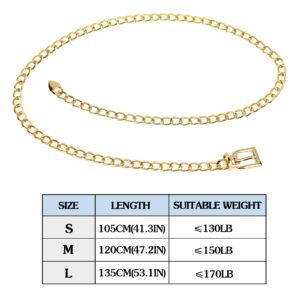 DTWAWA Chain Belt for Women Alloy Chunky Wasit Chain Adjustable Punk Link Belly Body Chain for Jeans Dresses,Gold(53.1in)