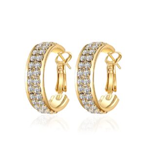 birdaypre 14k gold plated shining hoop earrings for women luxury cubic zirconia rhinestone round full crystal huggie earrings bright hypoallergenic delicate dainty birthday party gift jewelry