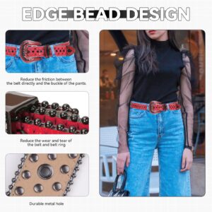 TINIDI Men Women Rhinestones Belt Western Bling Diamond Crystal Studded Leather Belt For Jeans Pants (46: fits waist from 34"-36", Red-Black)