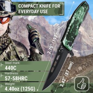 Bundle of 2 Items - Pocket Folding Knife - Military Style - Folding Knife - Tactical Knife - Best Camping Hunting Fishing Hiking Survival Knofe - Travel Accessories Gear - Cool Knife Gifts