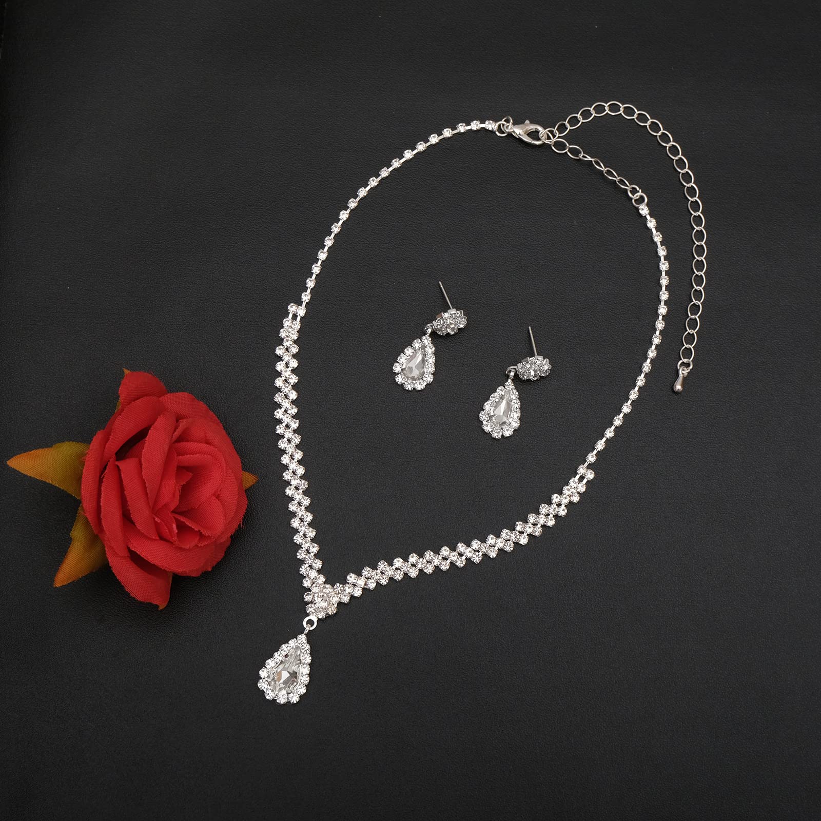 HONGLU Elegant Bridal Crystal Necklace Earrings Bracelet Set Wedding Jewelry Sets Choker Necklace Prom Costume Accessories for Bride Bridemaids Women