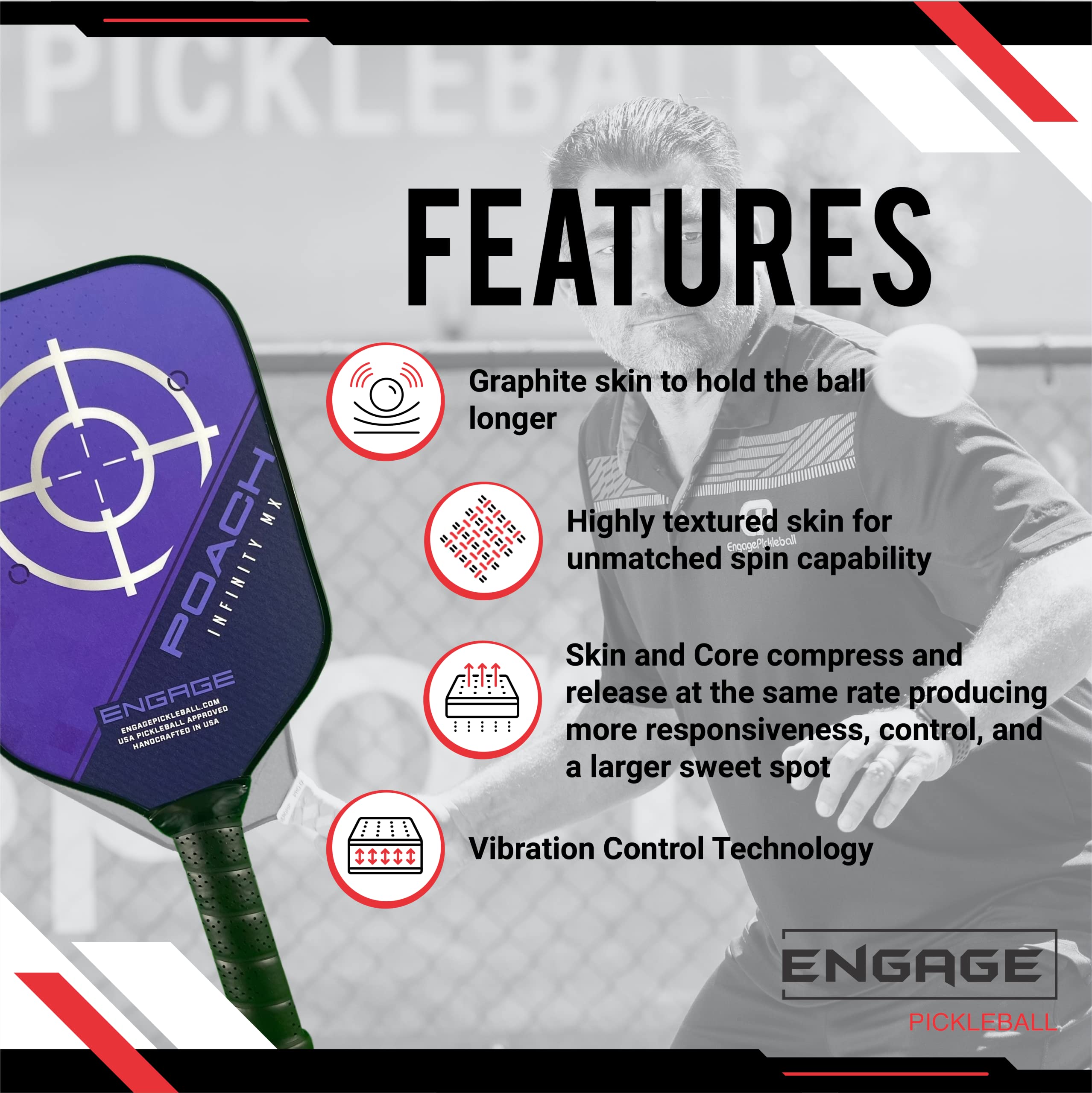 Engage Pickleball Poach Infinity MX Pickleball Paddle - Pickleball Paddles with Black Polymer Core - USAPA Approved Pickleball Paddles - Pickleball Rackets for Adults - Lite (Teal)