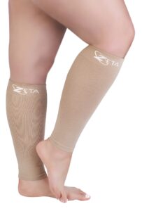 zeta wear plus size leg sleeve support socks - the wide calf compression sleeve women love for its amazing fit, cotton-rich comfort, graduated compression & soothing relief, 1 pair, size 4xl, nude