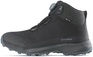 icebug mens stavre bugrip gtx hiking boot with carbide studded traction sole, black/petroleum, 09.5