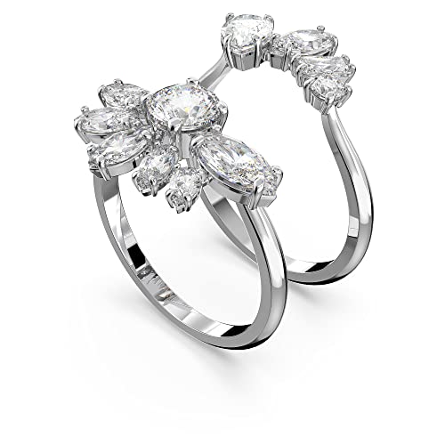 Swarovski Gema cocktail ring, Flower, White, Rhodium plated