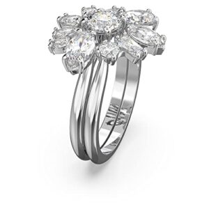 Swarovski Gema cocktail ring, Flower, White, Rhodium plated