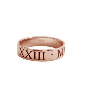 elefezar 925 sterling silver personalized roman numerals ring custom band coordinates date number engraved jewelry rose gold