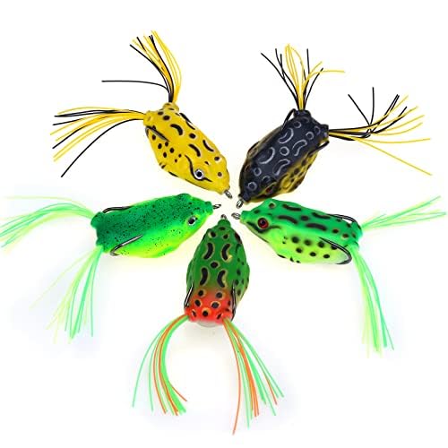 MOBOREST Topwater Frog Lure Bass Trout Fishing Lures Kit Set Realistic Prop Frog Soft Swimbait Floating Bait with Weedless Hooks for Freshwater Saltwater