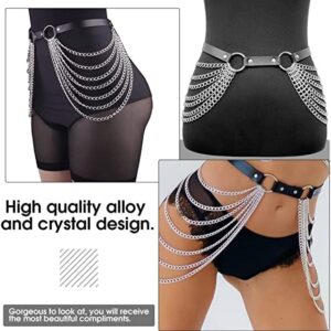 Ginfonr Leather Belt Multilayer Chain Layered Belly Chain Sexy Gift for Women Girls