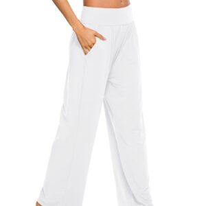 ZJCT Womens Yoga Sweatpants Comfy Loose Casual Wide Leg Lounge Joggers Pants with Pockets White M