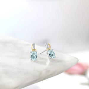 Gem Stone King 925 Sterling Silver and 10K Yellow Gold 7X5MM Cushion Gemstone Birthstone and White Lab Grown Diamond Stud Earrings For Women