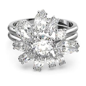 swarovski gema cocktail ring, flower, white, rhodium plated