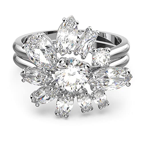 Swarovski Gema cocktail ring, Flower, White, Rhodium plated