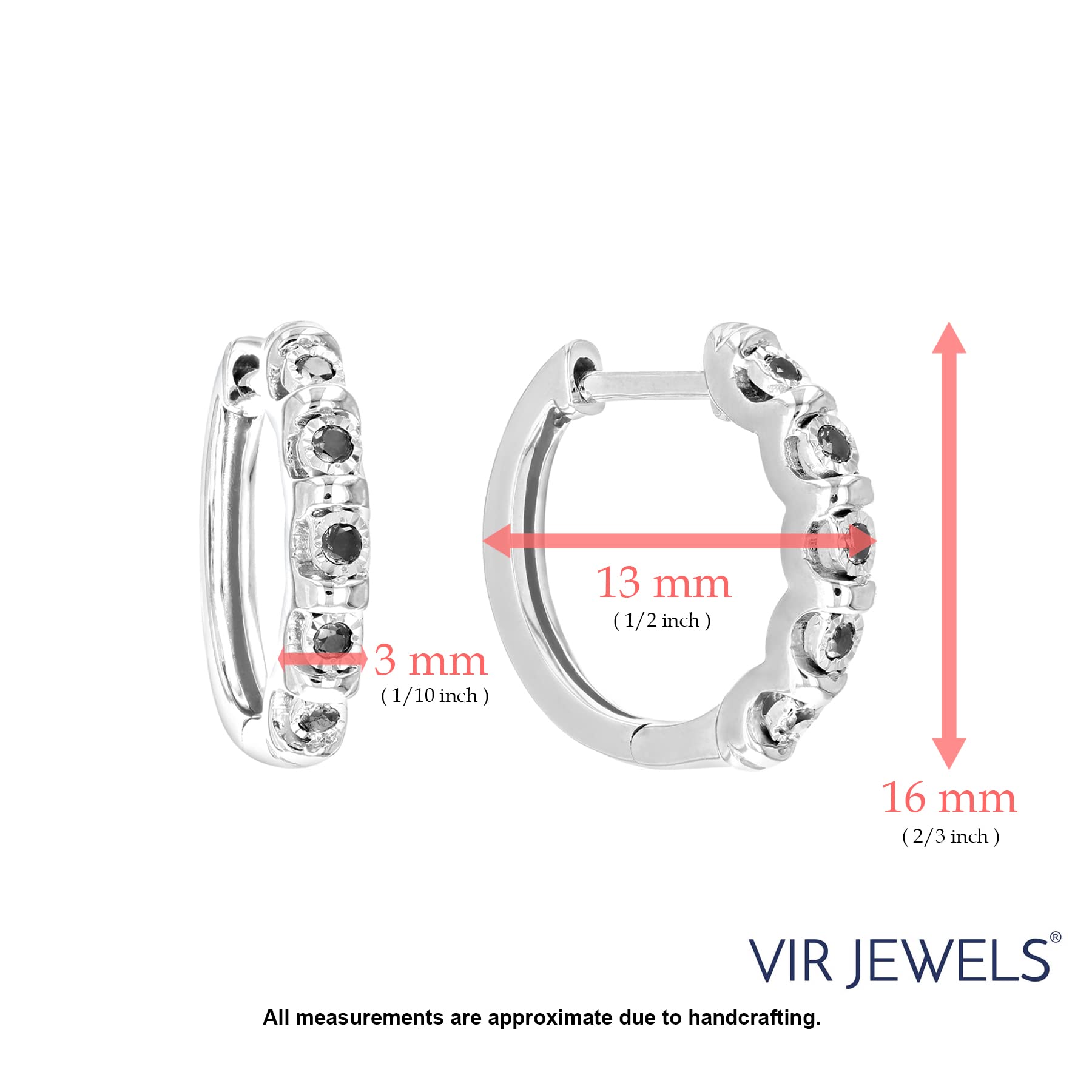 Vir Jewels 1/10 cttw Black Diamond Hoop Earrings .925 Sterling Silver 10 Stone Prong 2/3 Inch