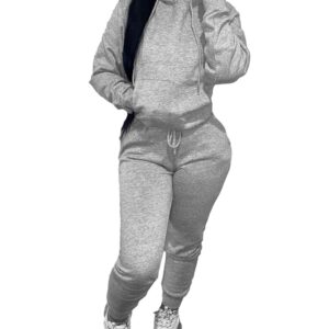 Alunzoem Jogger Set for Women Two Piece Long Sleeve Hoodies Pullover Top and Skinny Pants Sweatsuit Grey L