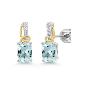 gem stone king 925 sterling silver and 10k yellow gold 7x5mm cushion gemstone birthstone and white lab grown diamond stud earrings for women