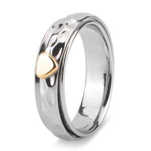 impulse modern love meditation spinner ring, size 10 | 925 sterling silver fidget ring | spin ring rotating band with classic gold heart | spinning ring for adhd & fidgeters | anxiety ring for women