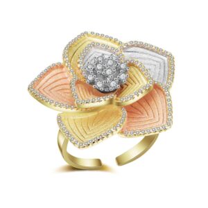 mytys three color gold flower rings for women fashion crystal setting statement ring tricolor gold size 8