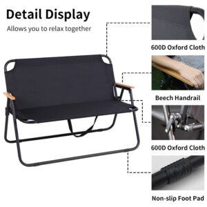 Loveseat Camping Chair for Adults Heavy Duty Double Seat Camp Chair for 2 Person Suit for Indoor Outdoor Hiking Patio Beach (Black)