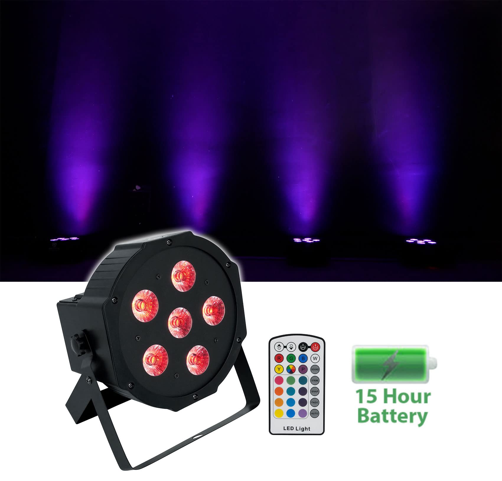 (2) Rockville Battery PAR 6RF Rechargeable Wireless DMX Lights+RF Remotes+Bag