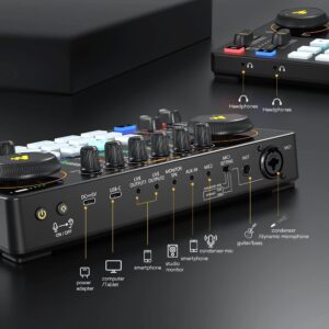 MAONO Audio Interface, MaonoCaster 10-Channel Podcast mixer with Pro-preamp, 48V Phantom Power, Bluetooth, 11 Customize sound pads for Recording, Streaming, Youtube, TikTok, PC, Guitar (AME2)