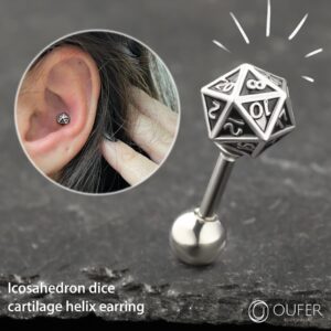 OUFER 16G Helix Earrings, Polyhedral Dice 316L Surgical Steel Tragus Stud Earrings, Cartilage Earrings, DND Ear Piercing Jewelry for Women