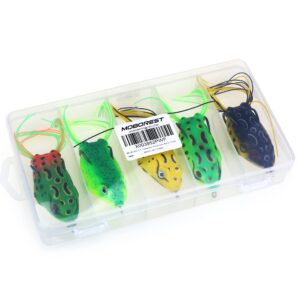 MOBOREST Topwater Frog Lure Bass Trout Fishing Lures Kit Set Realistic Prop Frog Soft Swimbait Floating Bait with Weedless Hooks for Freshwater Saltwater