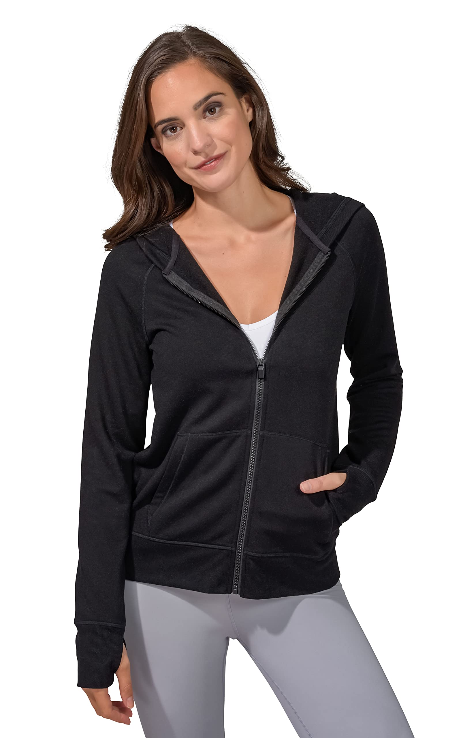 90 Degree By Reflex Womens Full-Zip Fleece Lined Hoodie Sweatshirt Jacket - Black - Medium