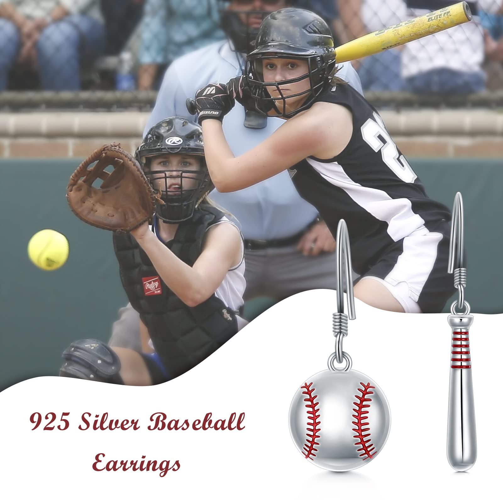 Baseball Earrings for Women Sterling Silver Baseball Bat Earrings Sport Lover Jewelry Gifts for Women Baseball Player