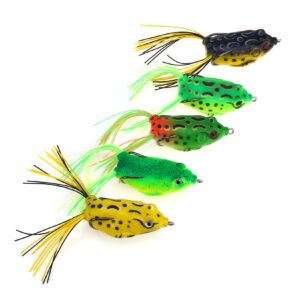 MOBOREST Topwater Frog Lure Bass Trout Fishing Lures Kit Set Realistic Prop Frog Soft Swimbait Floating Bait with Weedless Hooks for Freshwater Saltwater