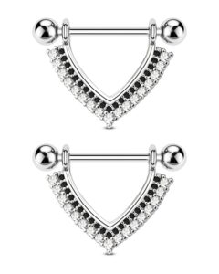 cm crareesi mania teardrop nipple shield rings 316l stainless steel nipple piercing jewelry 14g nipple retainer barbells body piercing for women 2pcs double clear cz paved nipple bars