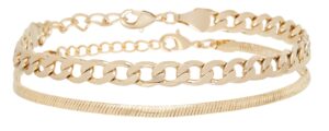 nautica 14k gold plated brass anklet - double row layered chain anklet for women, curb/snake