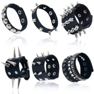 6 pieces punk studded bracelet goth bracelet leather rivets spike bracelet cuff adjustable metal wristband gothic accessories for men women halloween