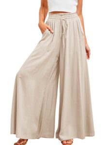 hangnifang wide leg pants for women high waist workout palazzo yoga pants with pockets(0630-apricot-m)