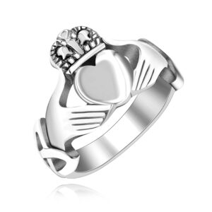 heart band bff celtic irish friendship couples promise claddagh ring for men women stainless steel y2145 (size 12)