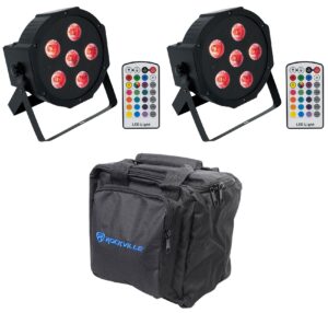 (2) rockville battery par 6rf rechargeable wireless dmx lights+rf remotes+bag