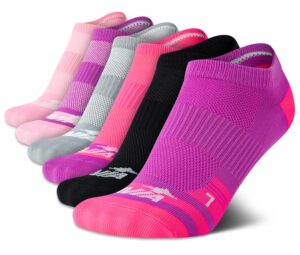 avia women's low cut socks - 6 pack performance cushion comfort no show socks - breathable athletic socks for women (4-9), size 4-9, purple/grey