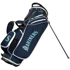 team golf mlb seattle mariners birdie golf stand bag, lightweight, 14-way club divider, spring action stand, insulated cooler pocket, velcro glove and umbrella holder & padded handles